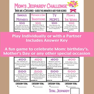 Moms Jeopardy Challenge, Mother's Day Trivia, Moms Birthday Game ...