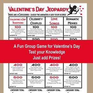Valentine's Day Trivia Game, Valentines Day Jeopardy Game, Fun Group ...