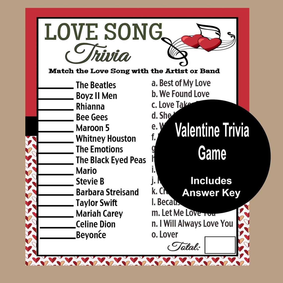 Love Song Trivia Game Valentine Group Game Engagement Party - Etsy UK