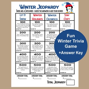 Winter Trivia Game, Winter Jeopardy, Winter Seniors Game, Winter School ...