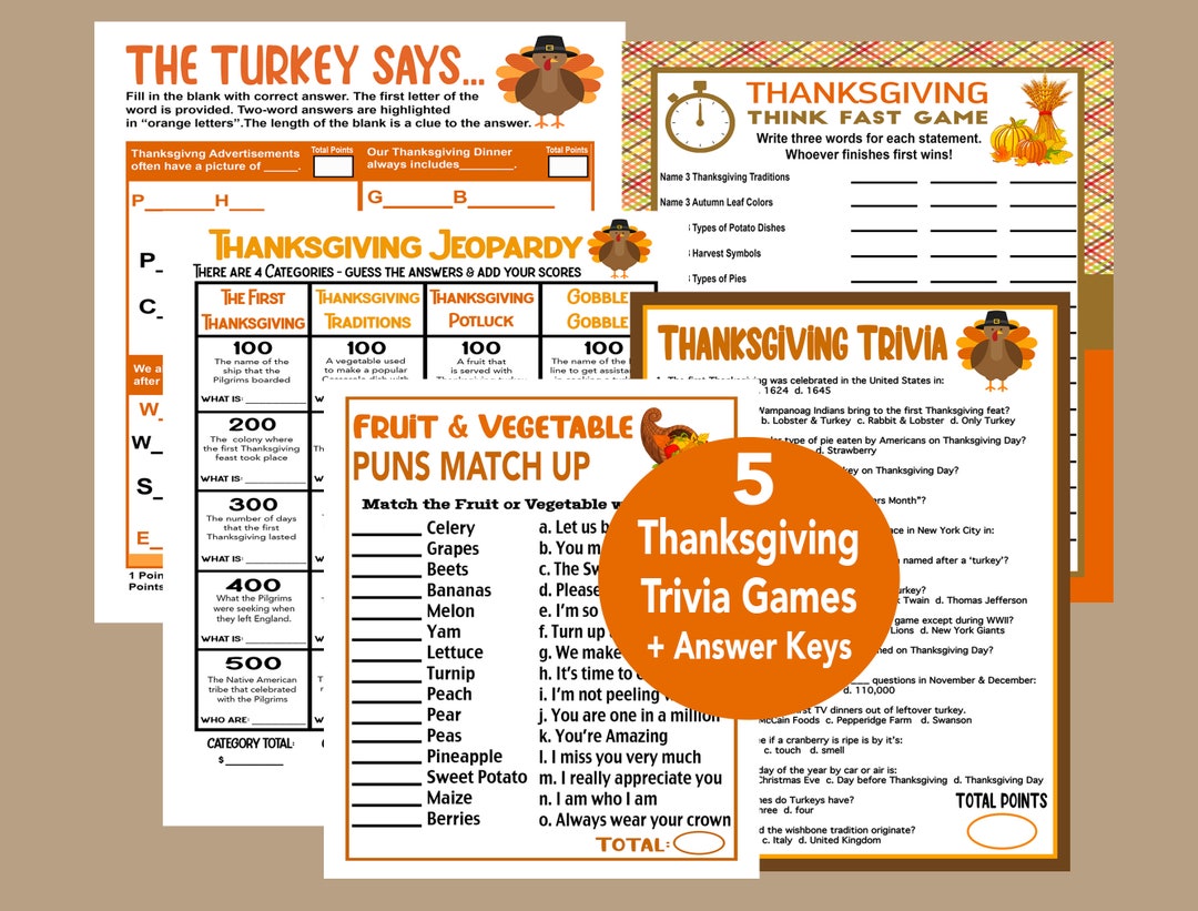 Thanksgiving Games Bundle, Thanksgiving Trivia Games, Fun Thanksgiving ...