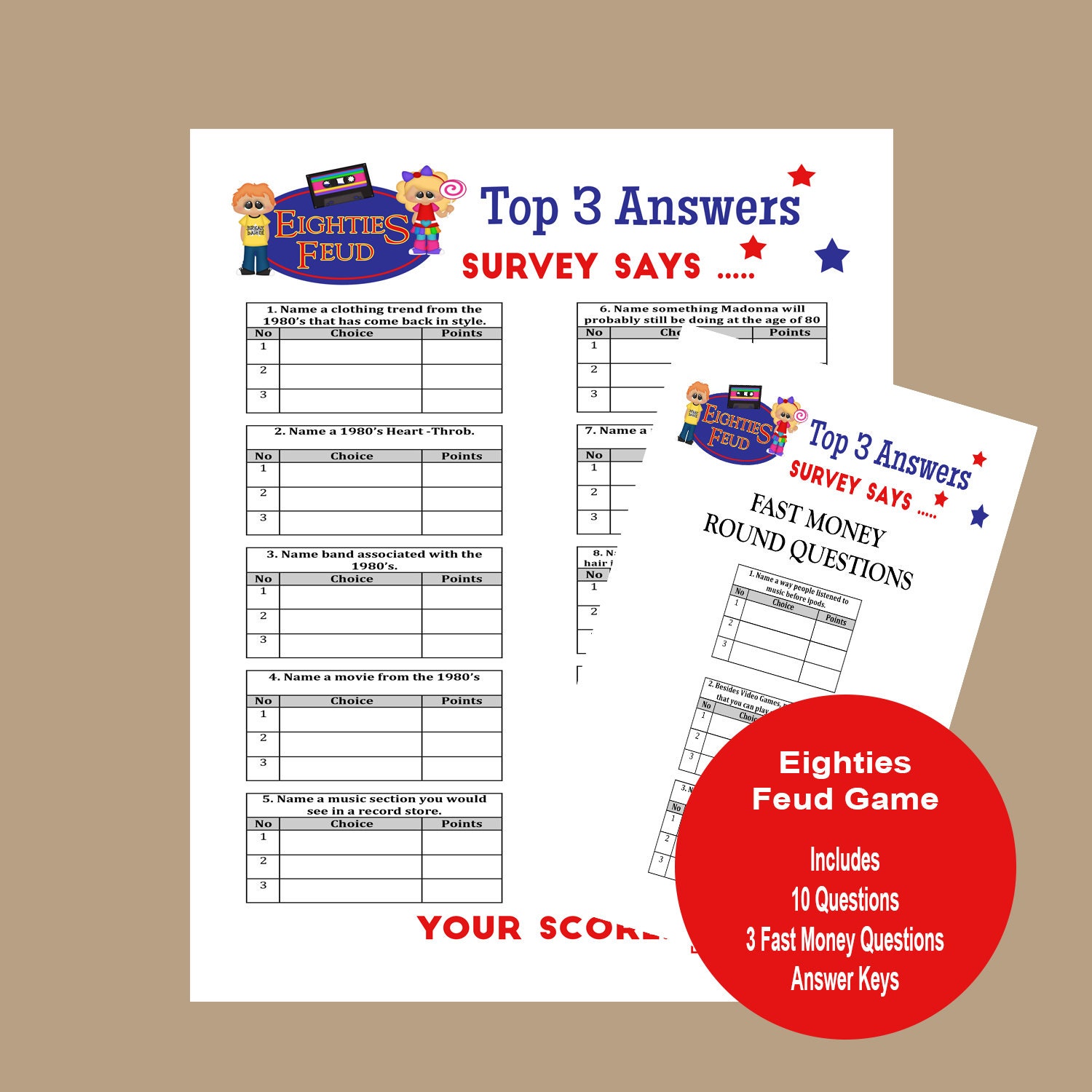 40th Birthday Game Eighties Family Feud Game 1982 Birthday - Etsy