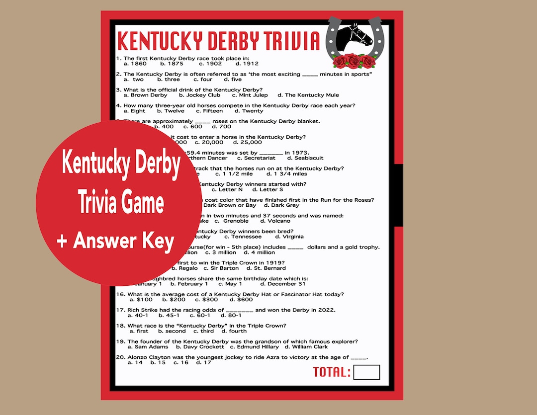 Kentucky Derby Game for Party, Kentucky Derby Trivia Game, Kentucky ...