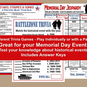 Memorial Day Games, Patriotic Trivia Games, American Trivia Games ...