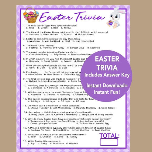 Easter Games Easter Trivia Party Game Adult Trivia Game - Etsy