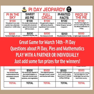 Pi Day Jeopardy Game, Printable Pi Day Trivia Game for Kids and Adults ...