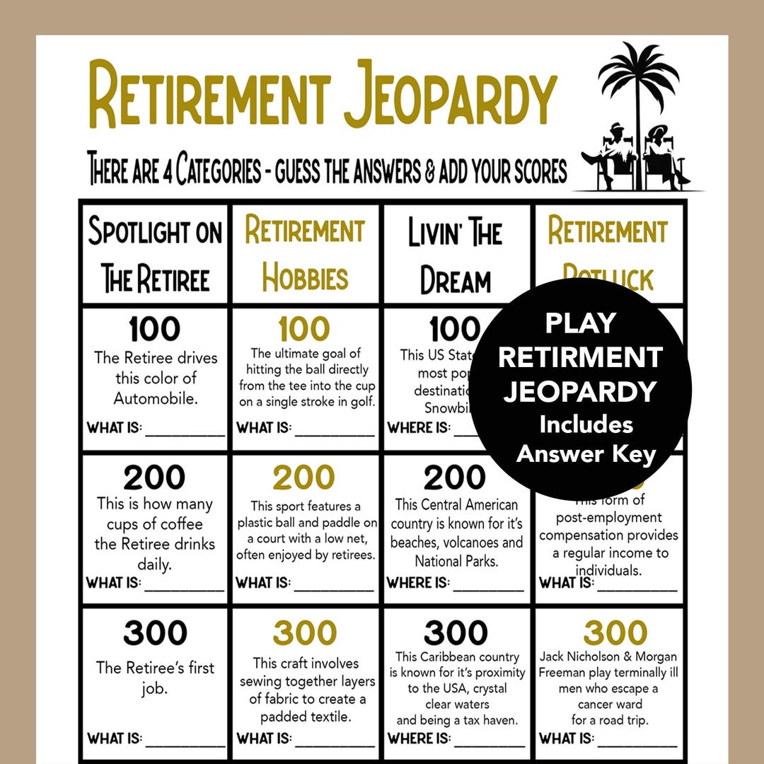 Retirement Jeopardy Game, Retirement Trivia Game, Retirement Party Game ...