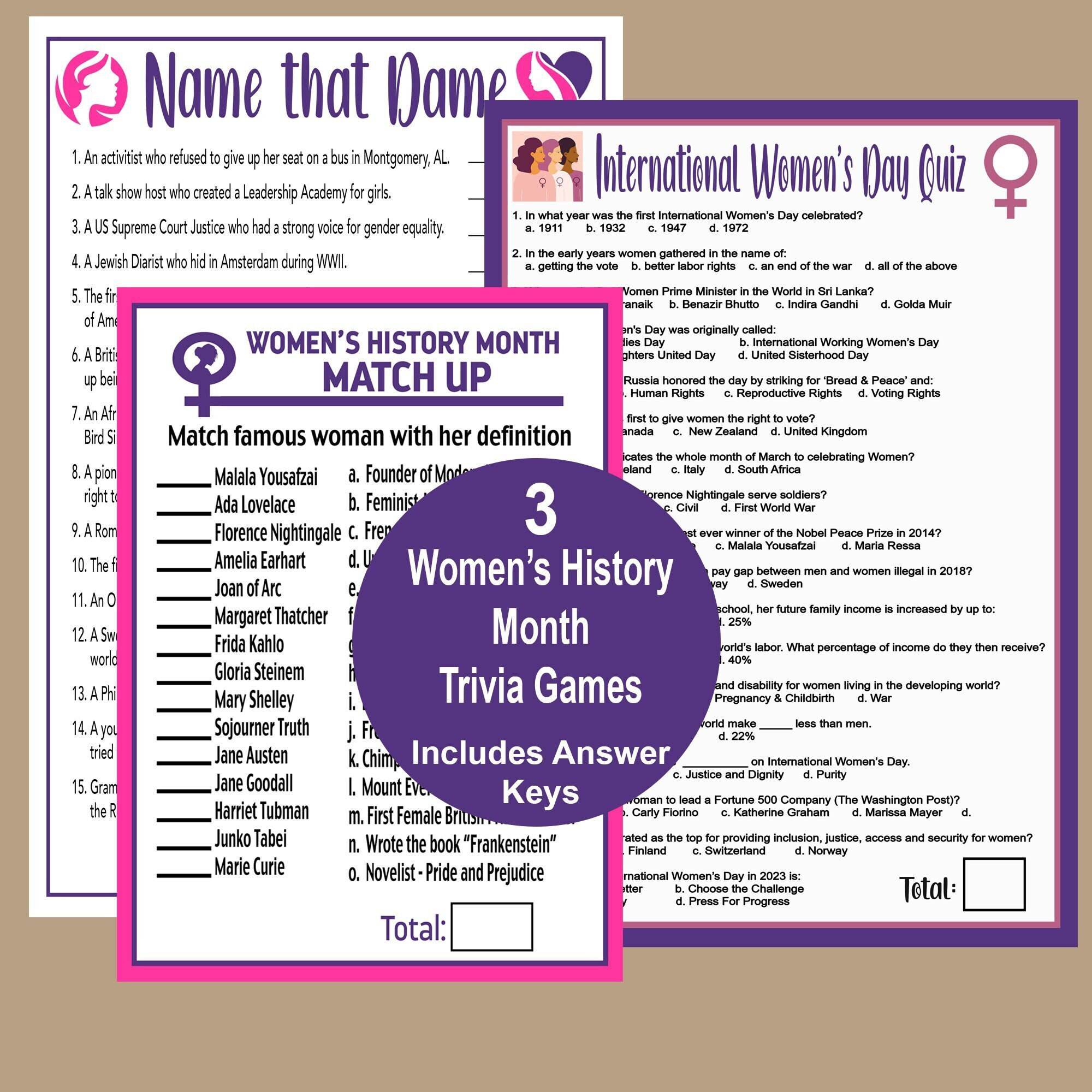 Women's History Month Trivia Famous Women Trivia March - Etsy Canada