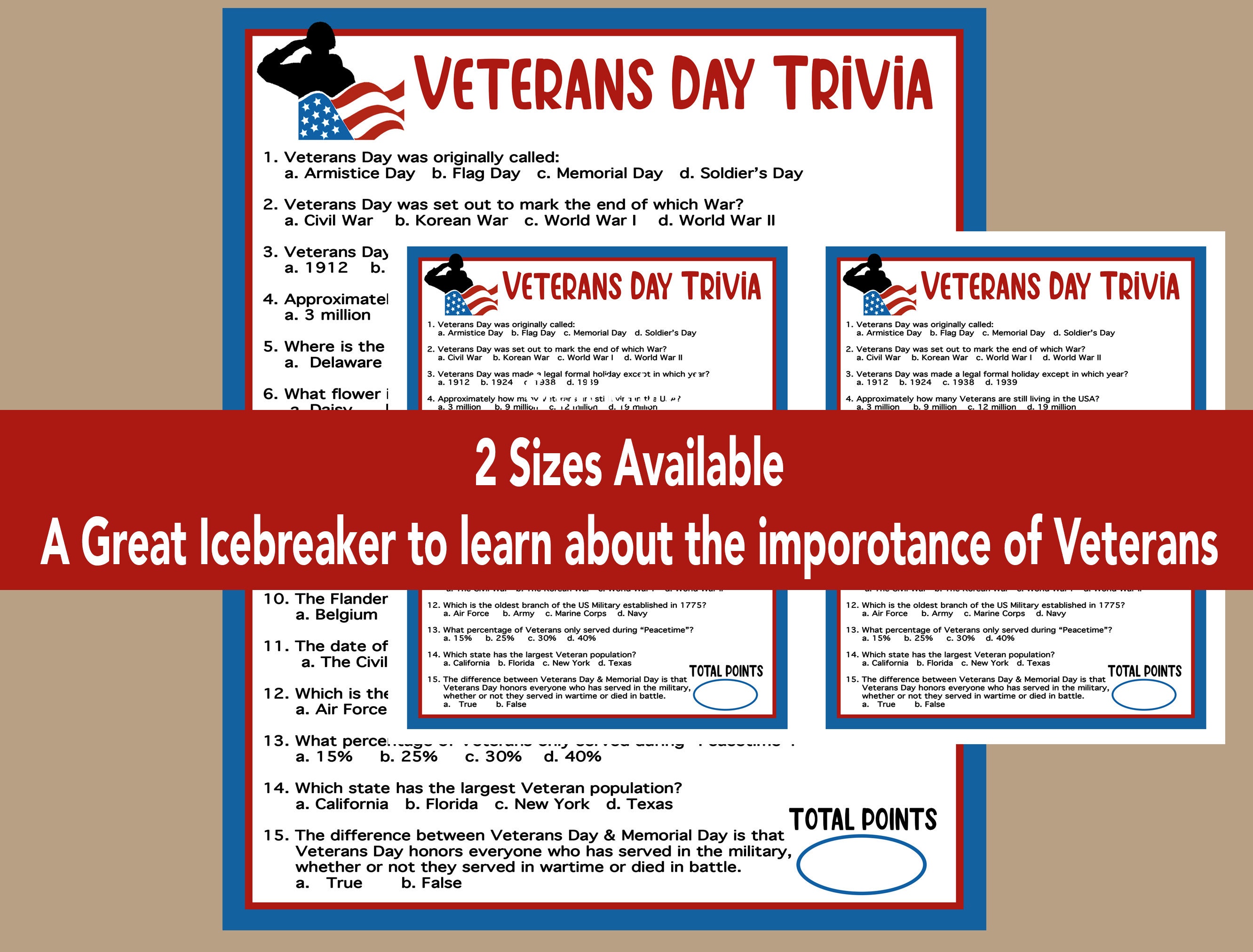 Veterans Day Trivia Games, Veterans Day Icebreaker, Veterans Day Quiz ...