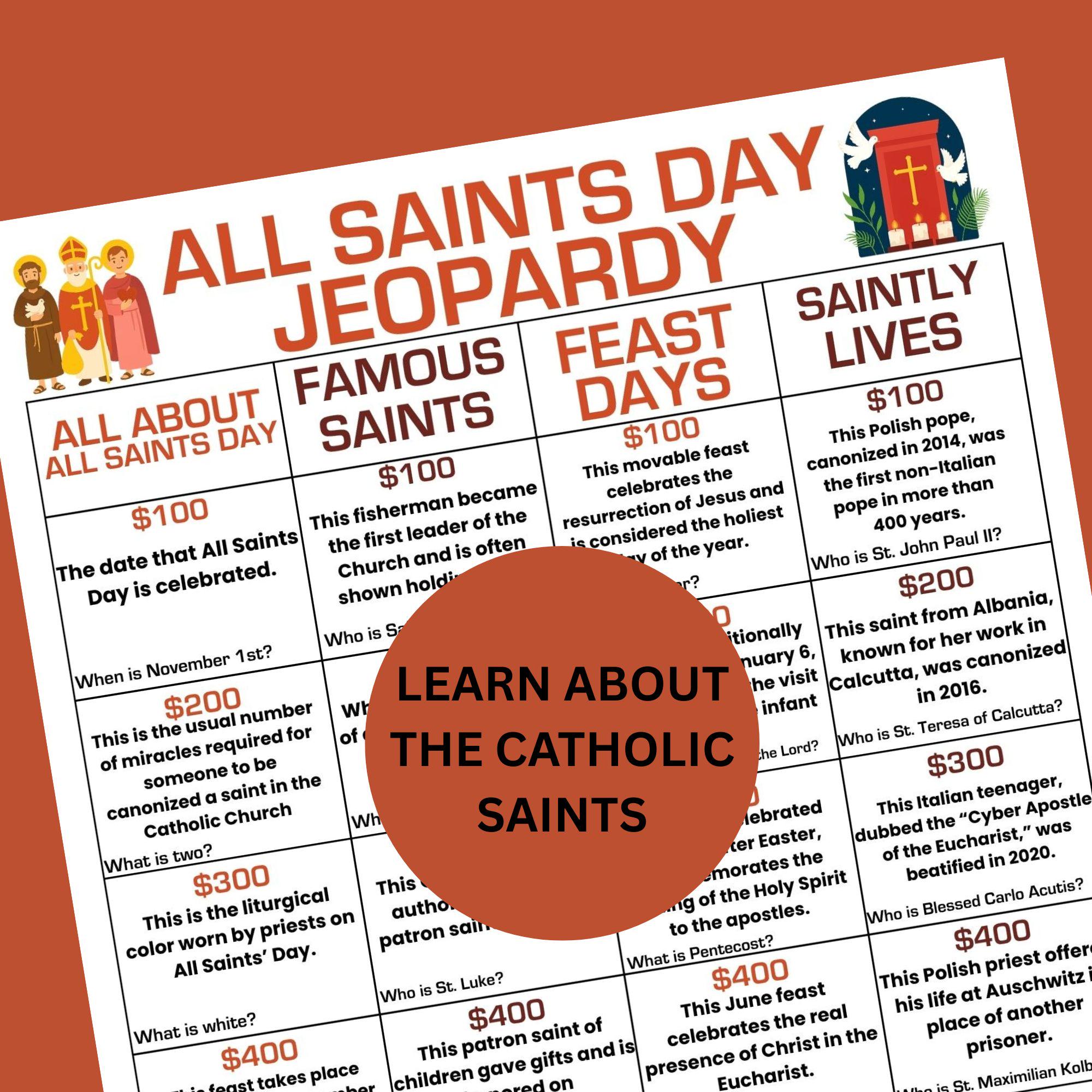 All Saints Day Jeopardy Game, All Saints Day Activity, Catholic Sunday ...