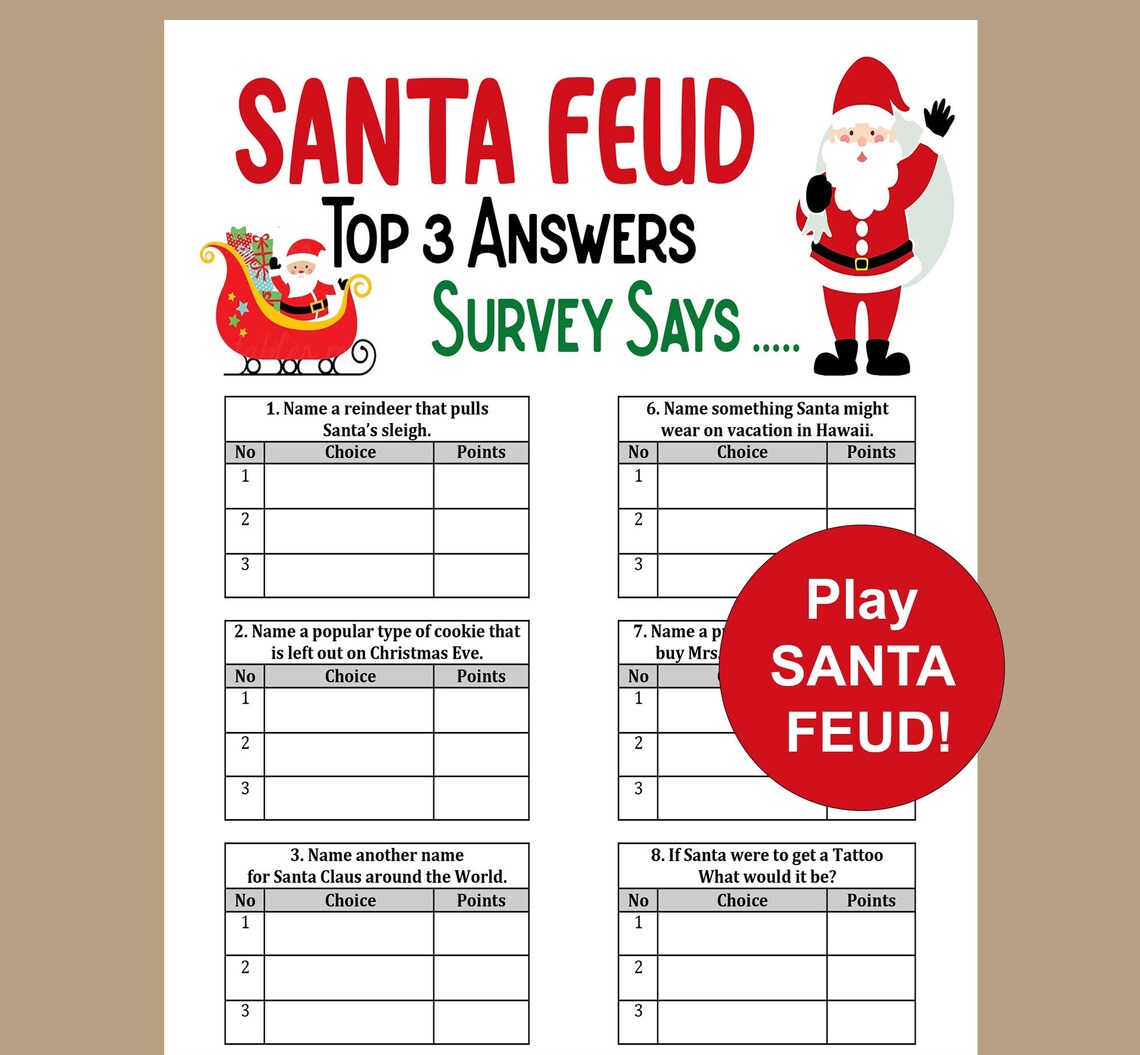 Santa Feud, Christmas Family Feud Game, Christmas Trivia Game ...