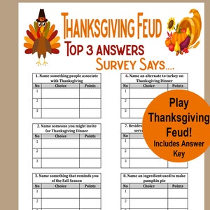 Thanksgiving Family Feud Trivia Game, Thanksgiving Trivia Game ...