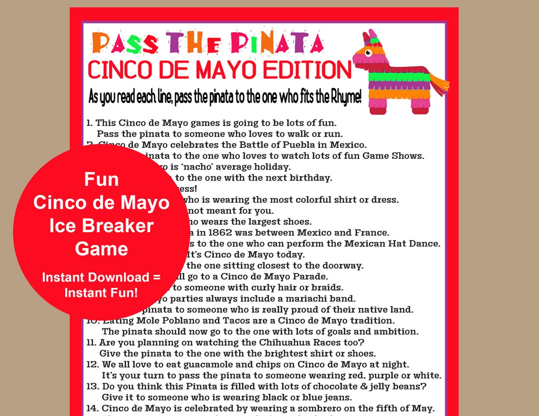 Cinco De Mayo Game, Cinco De Mayo Kids Game, Pass the Pinata Game, Pass ...