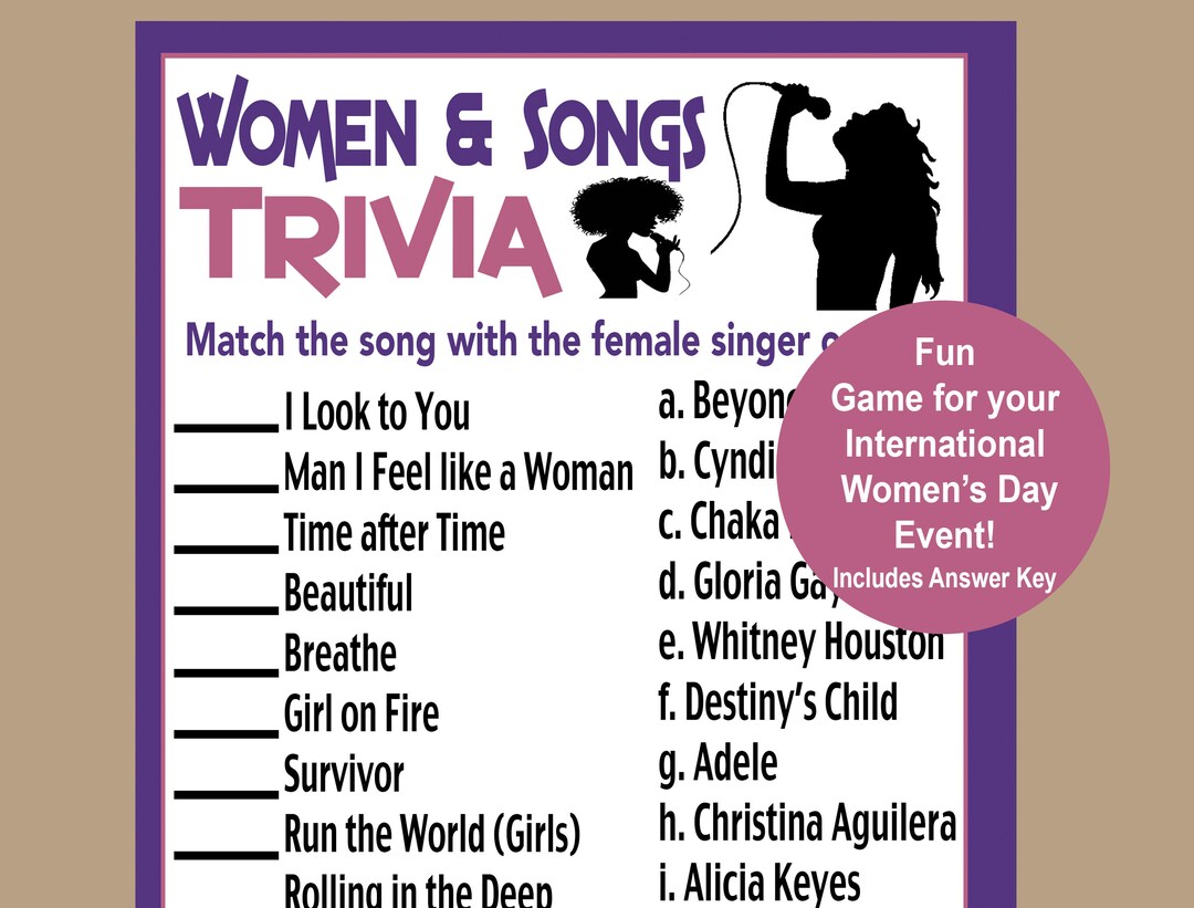 International Womens Day Music Trivia, Womens History Month Trivia Game ...