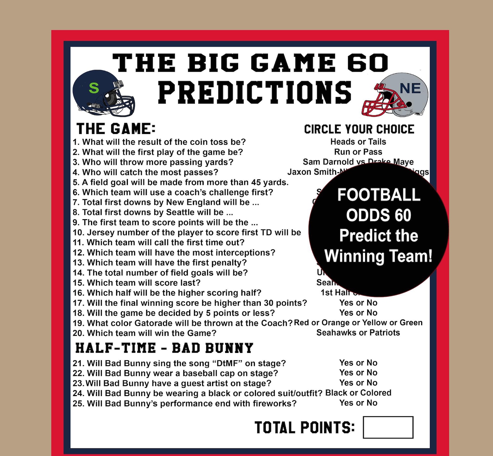 Super Predictions 60 Game, the Big Game Predictions, Watch Party Game ...