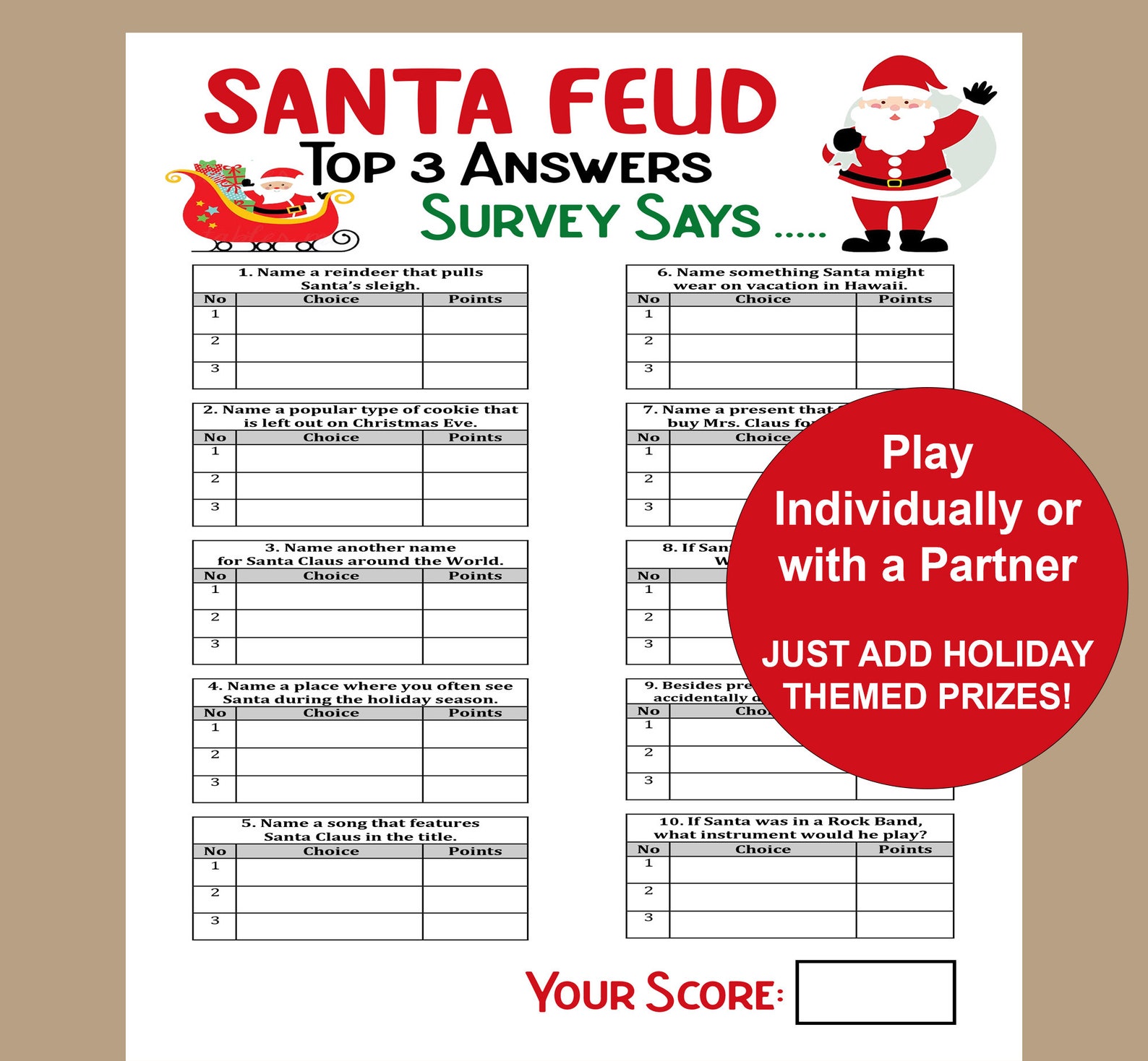Santa Feud, Christmas Family Feud Game, Christmas Trivia Game ...