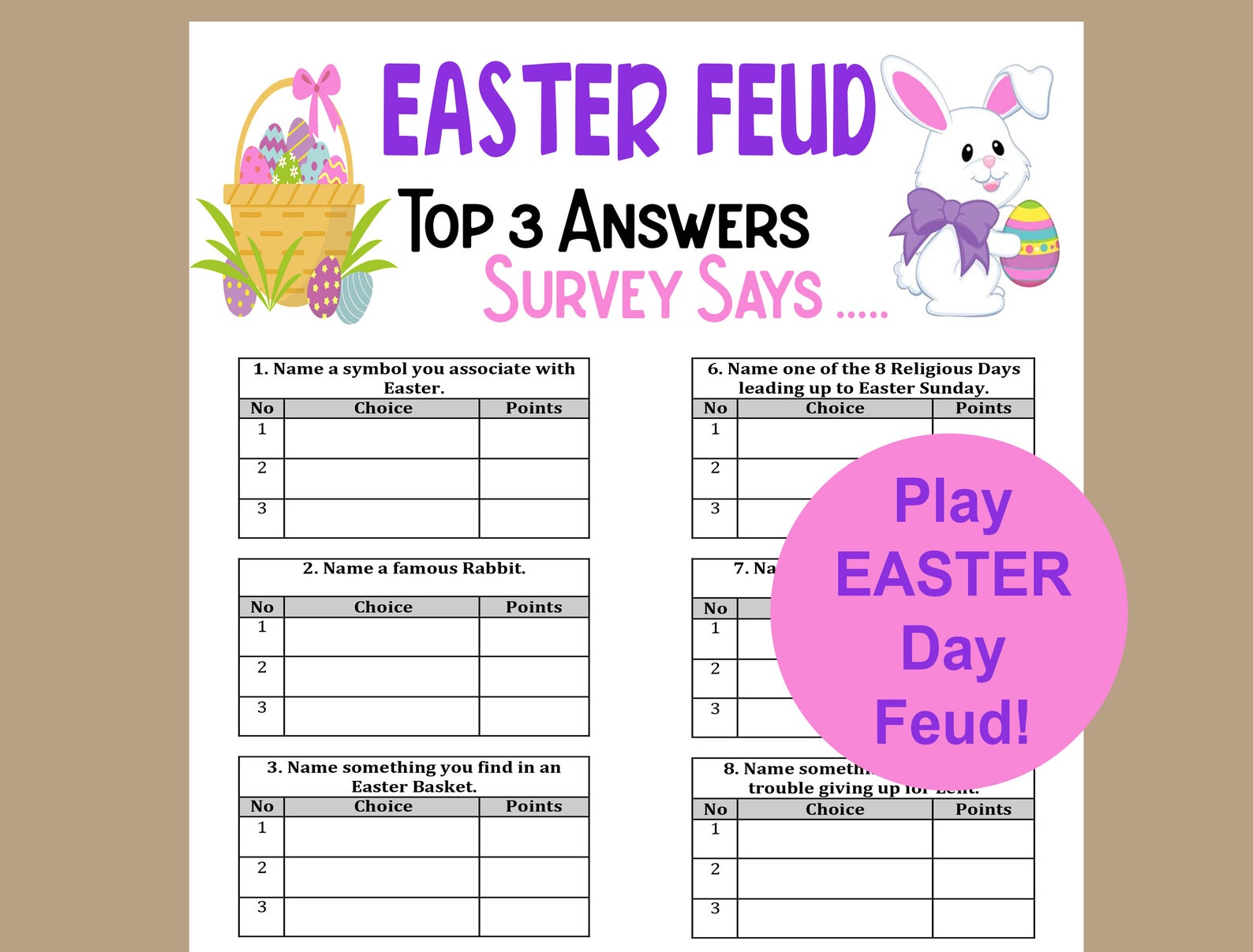 Easter Family Feud Trivia Game Easter Trivia Game Easter - Etsy Canada