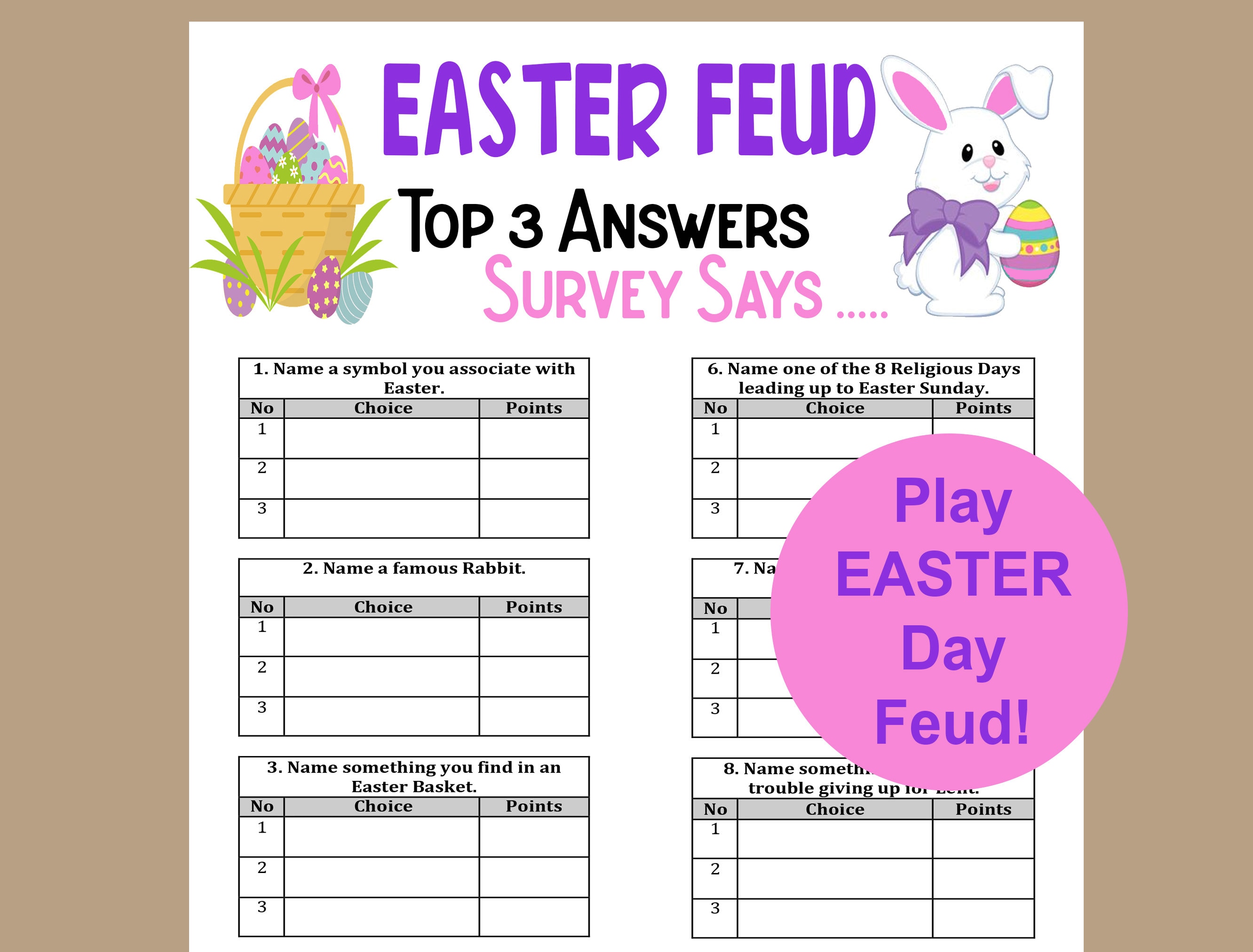 Easter Family Feud Trivia Game Easter Trivia Game Easter - Etsy Canada