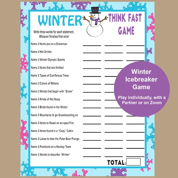 Winter Trivia Game Think Fast Game Winter Printable Games | Etsy Canada