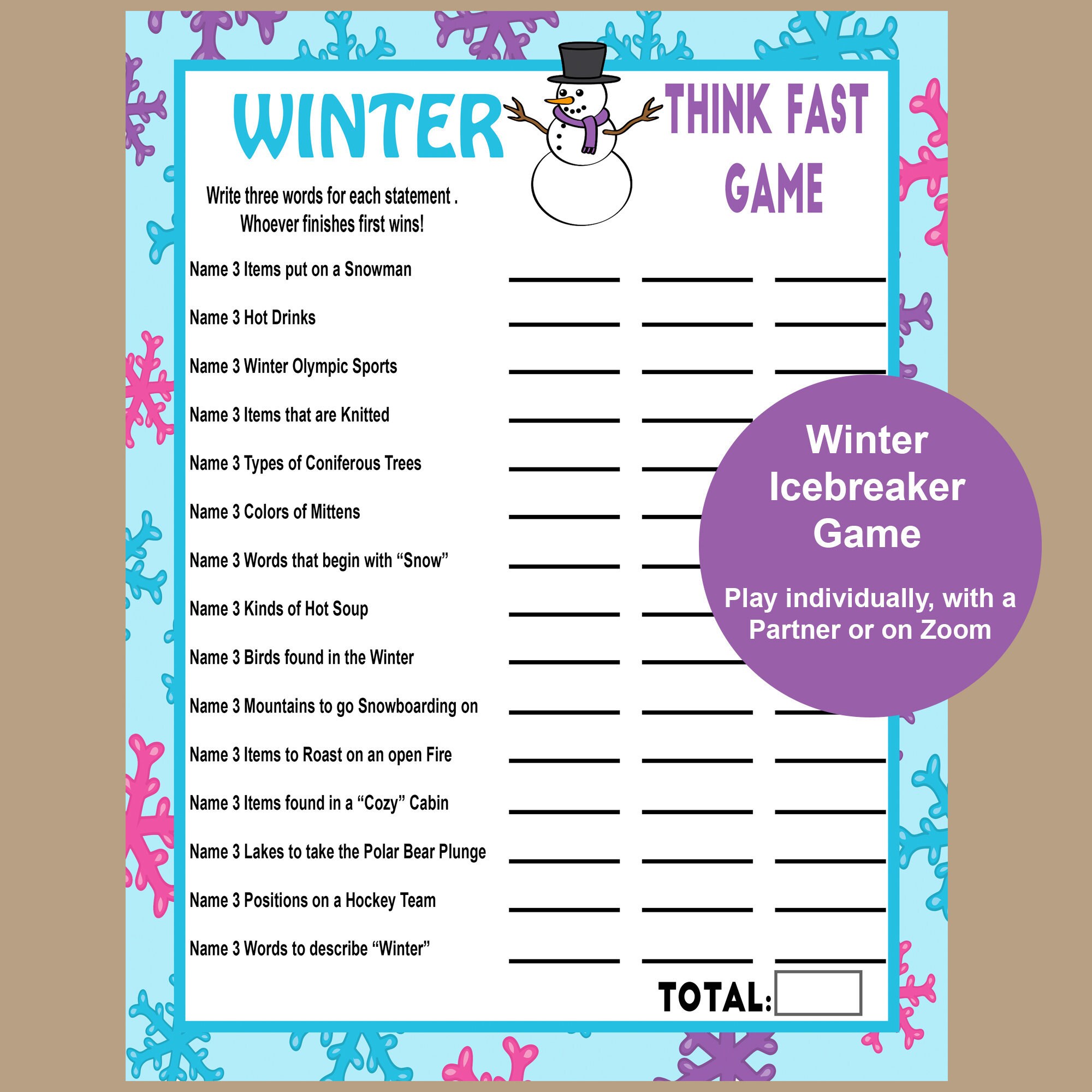 Winter Trivia Game Think Fast Game Winter Printable Games | Etsy Canada