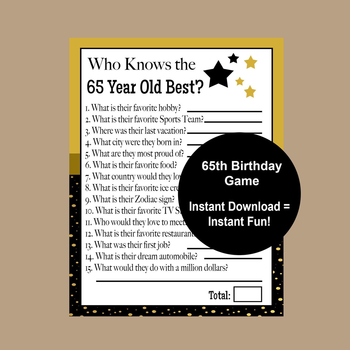 65th Birthday Games, 65th Party Games, 1960 Trivia Birthday Party, 65th ...