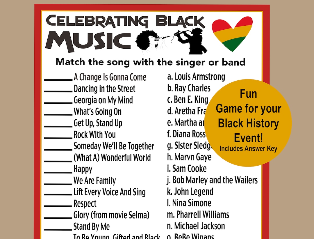 Black History Month Music Trivia, Black History Month Trivia Game, Fun ...