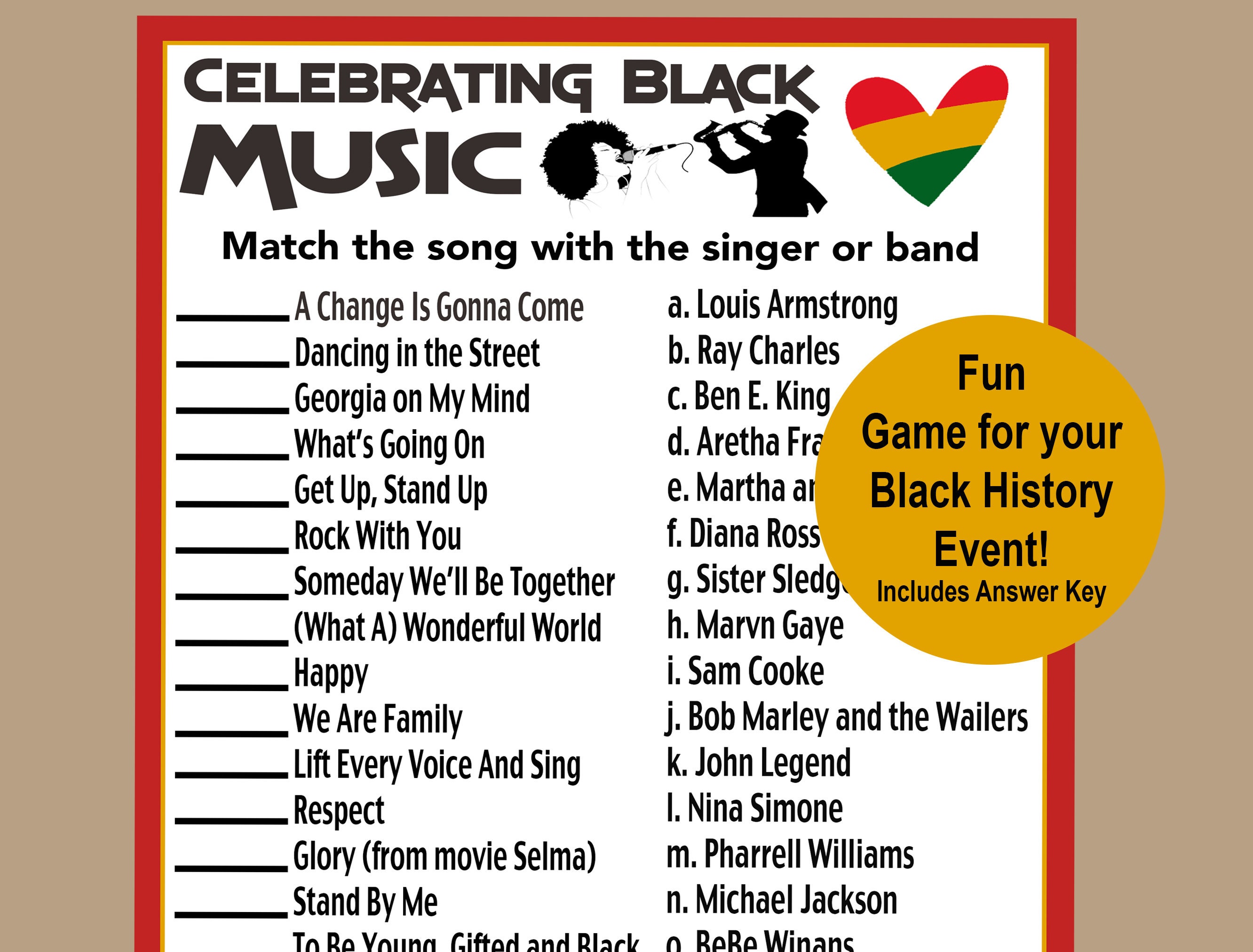 Black History Month Music Trivia, Black History Month Trivia Game, Fun ...