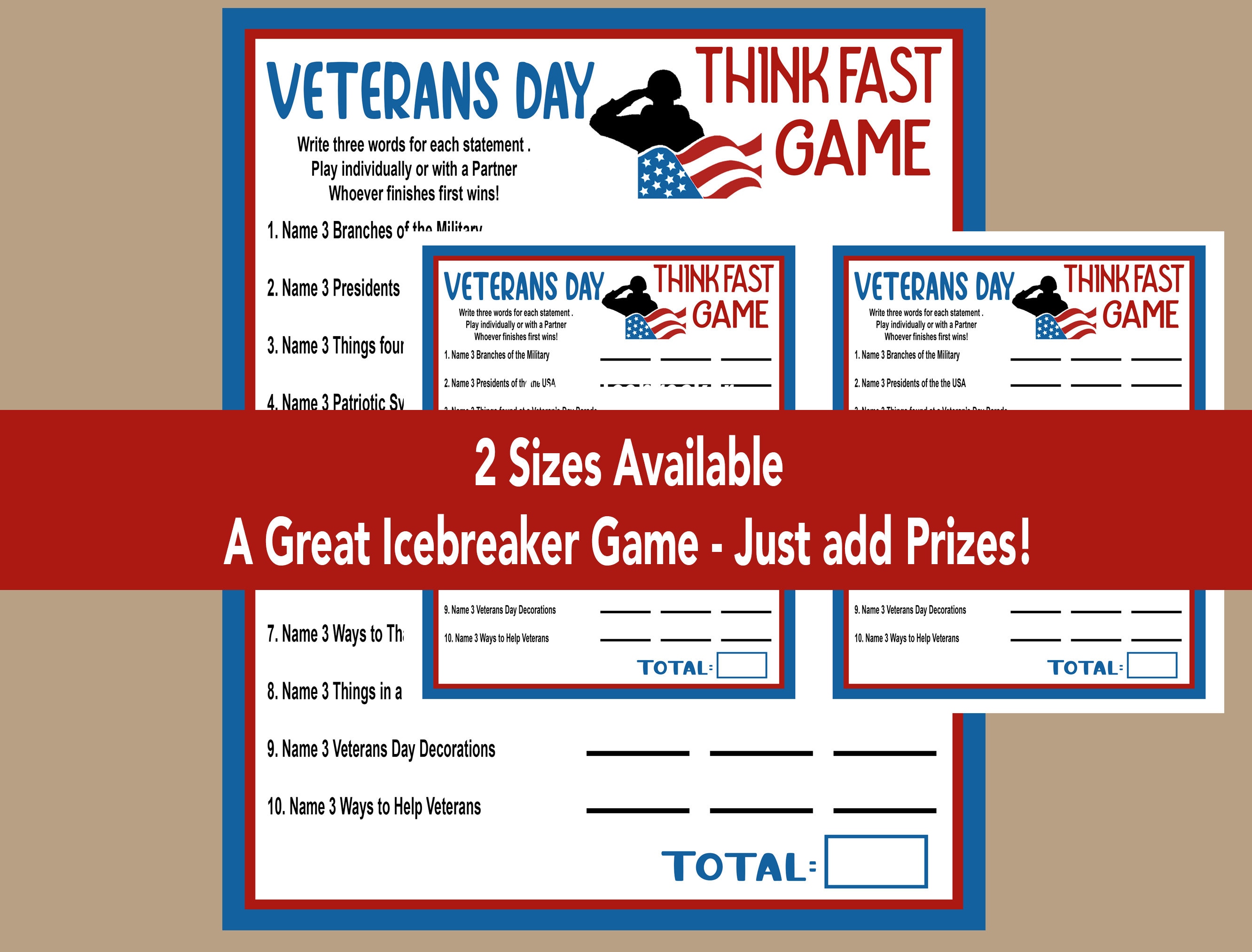 Veterans Day Game, Veterans Day Icebreaker, Veterans Day Printables ...