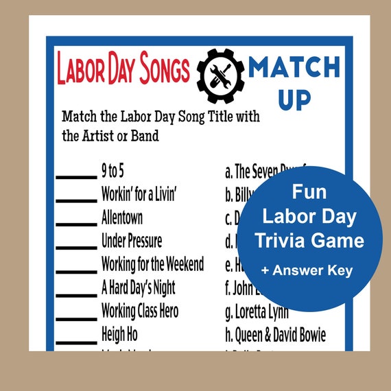 Labor Day Song Trivia Game American Songs Trivia Game - Etsy