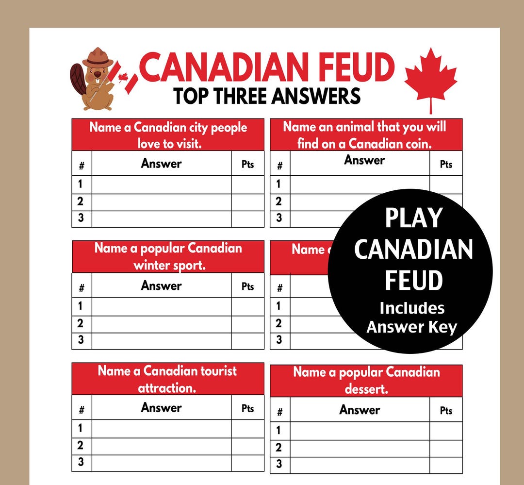 Canada Feud Game, Canada Trivia Game, Fun Canada Day Game, - Etsy