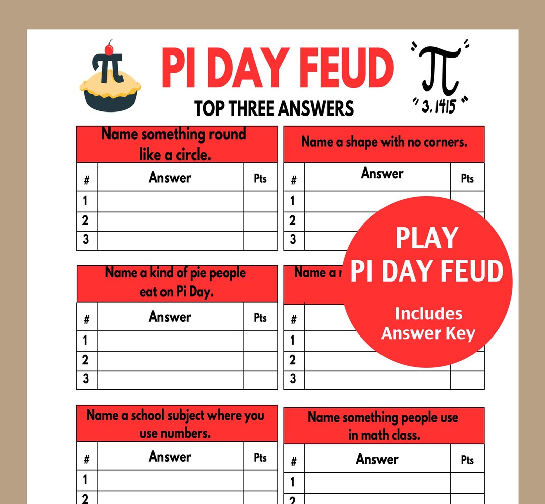 Pi Day Family Feud Game, Printable Pi Day Game for Kids and Adults, Classroom Pi Day Activity ...