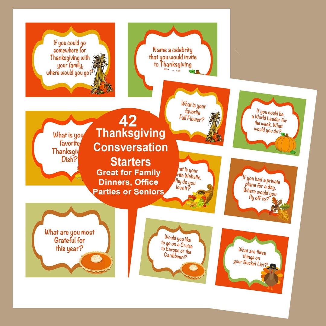 Thanksgiving Conversation Starters, Thanksgiving Dinner Party Game ...