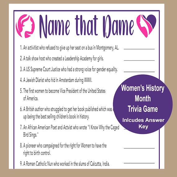 Women's History Month Trivia Game International | Etsy
