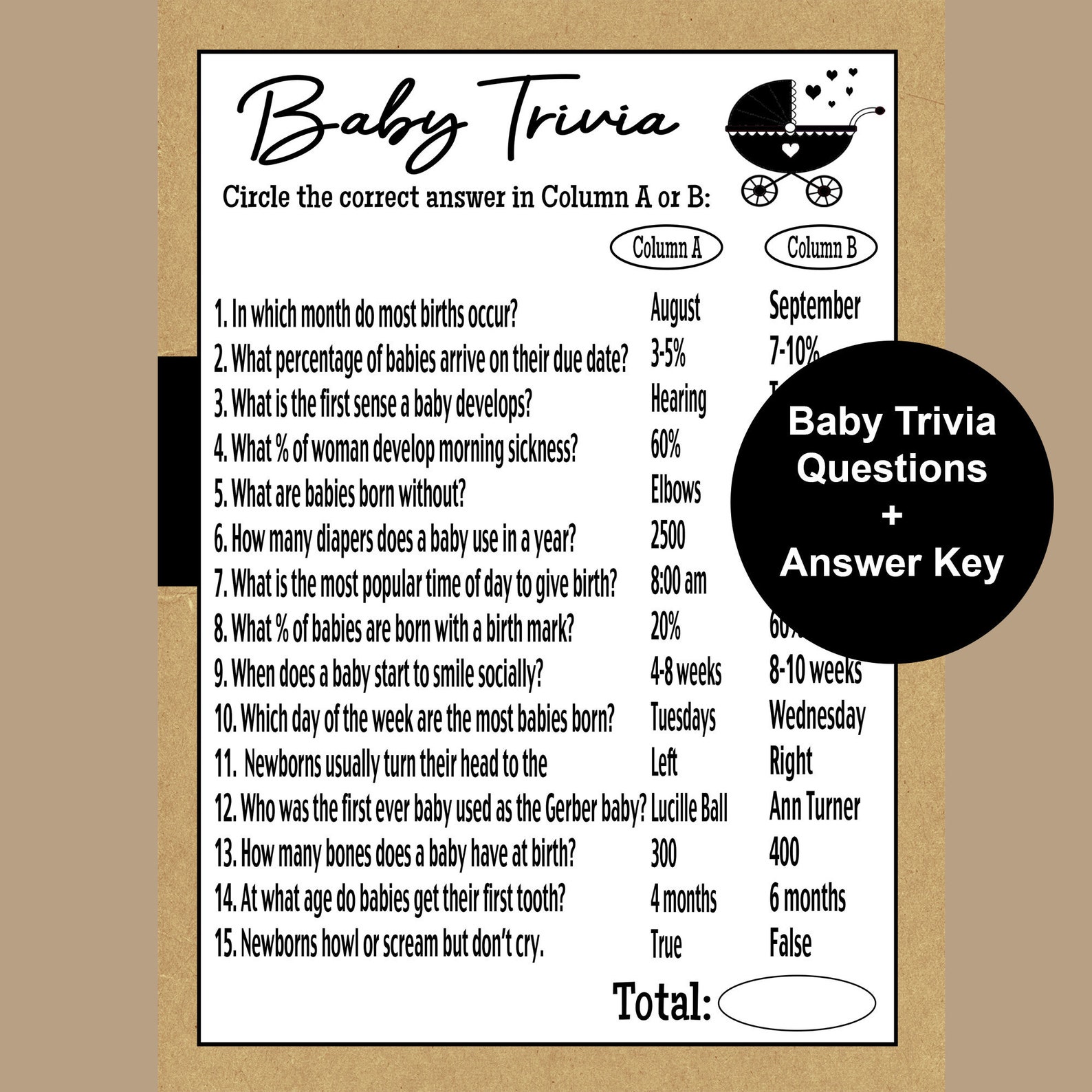 Baby Trivia Game Rustic Baby Shower Game Baby Shower Trivia - Etsy