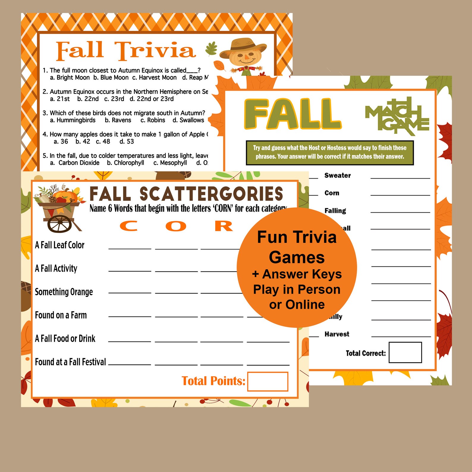 Fall Fun Games Autumn Trivia Fall Group Game Fall Family - Etsy Canada