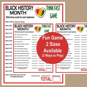 Black History Think Fast, Black History Month Trivia Game, Fun Black ...