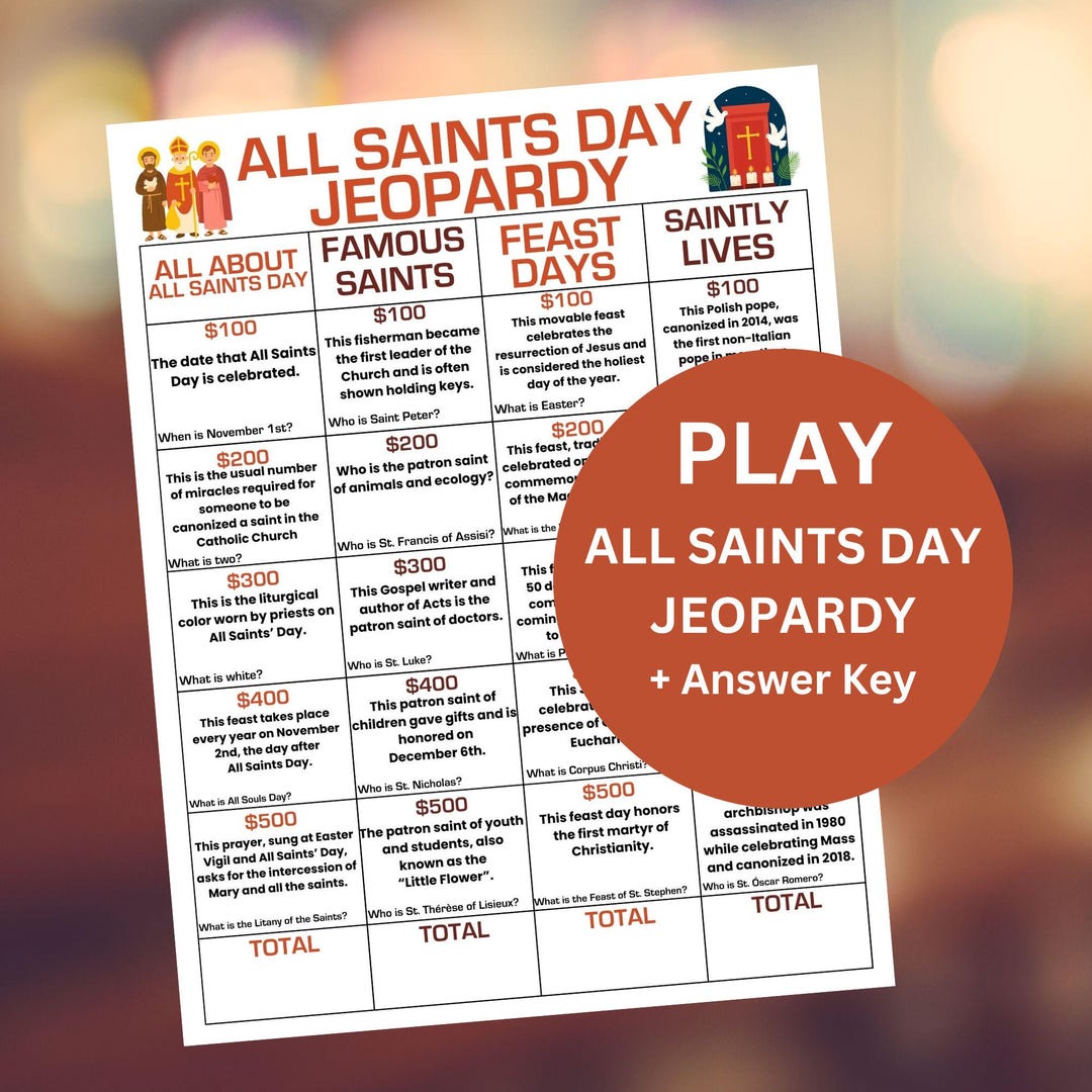 All Saints Day Jeopardy Game, All Saints Day Activity, Catholic Sunday ...