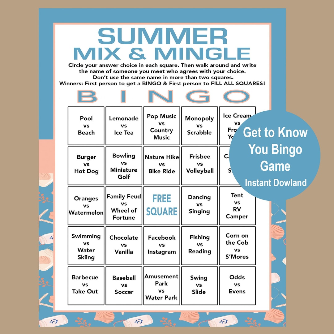 Icebreaker Bingo, Mix and Mingle Icebreaker, Summer Group Game, Teen ...