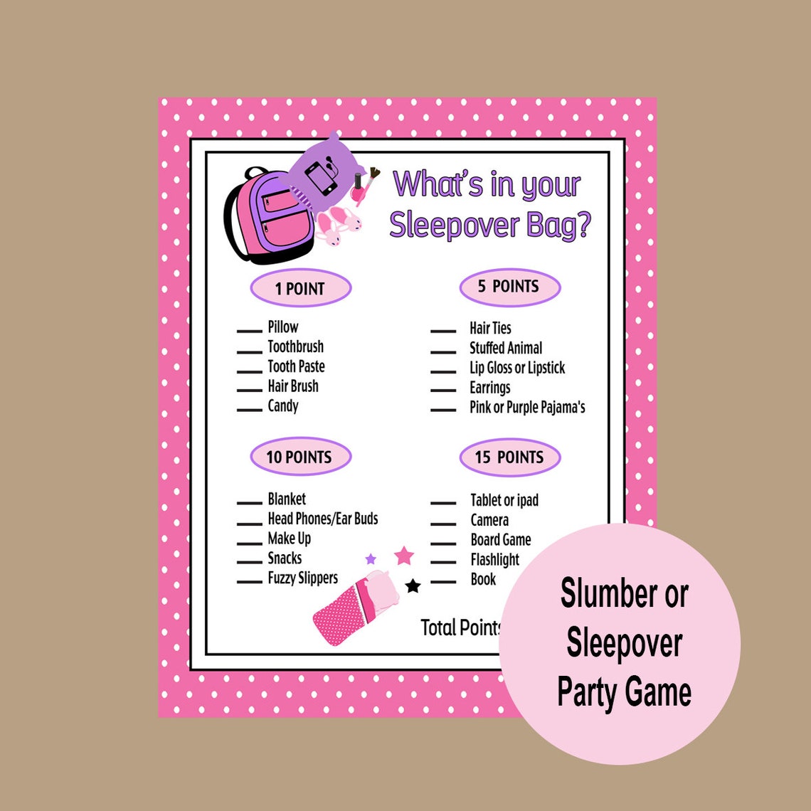 Slumber Party Game Sleepover Game Girls Party Game 8th - Etsy