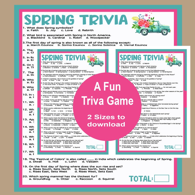 Spring Trivia Game Printable Spring Game Fun Spring Games - Etsy