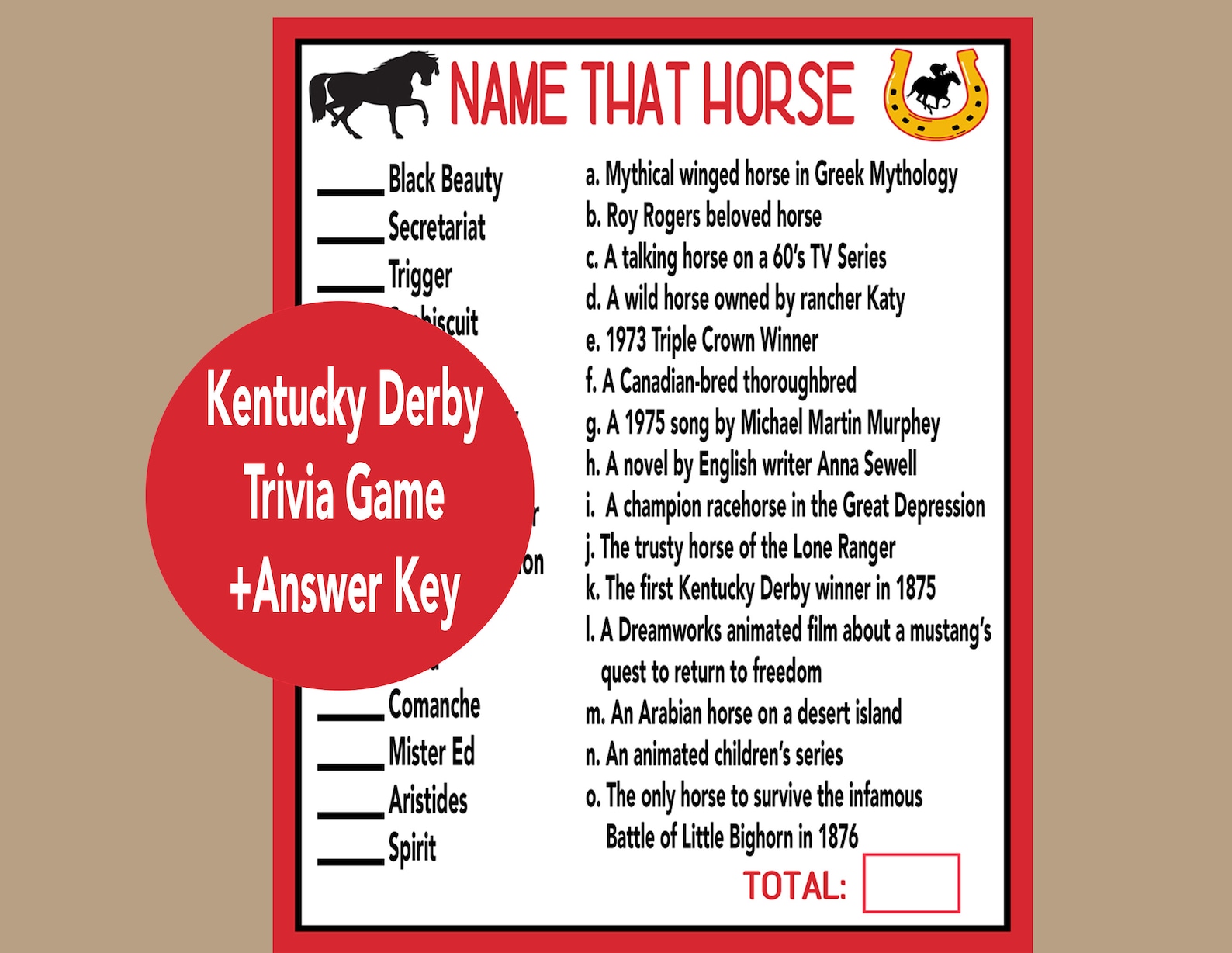 Kentucky Derby Game, Horse Trivia Game, Seniors Game for Kentucky Derby ...