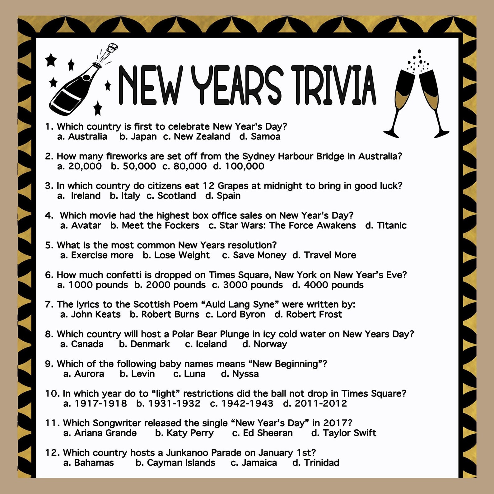 New Years Trivia Game, New Years Eve Trivia Game 2025, Printable New ...