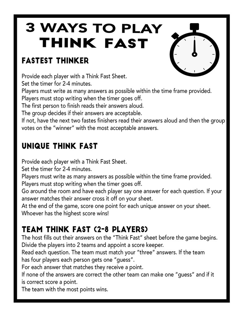 Black History Think Fast Black History Month Trivia Game Fun - Etsy
