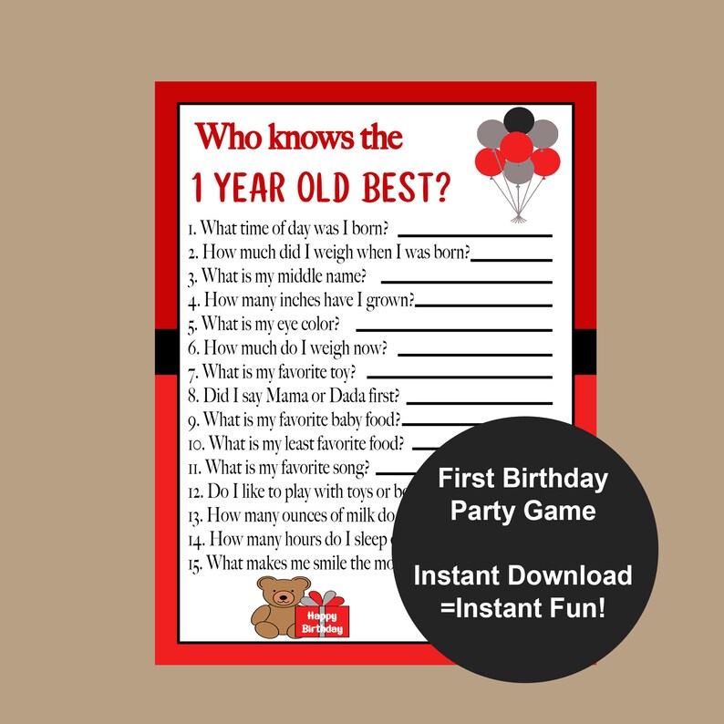 1st Birthday Party Game 1st Birthday Party Game Boys First - Etsy
