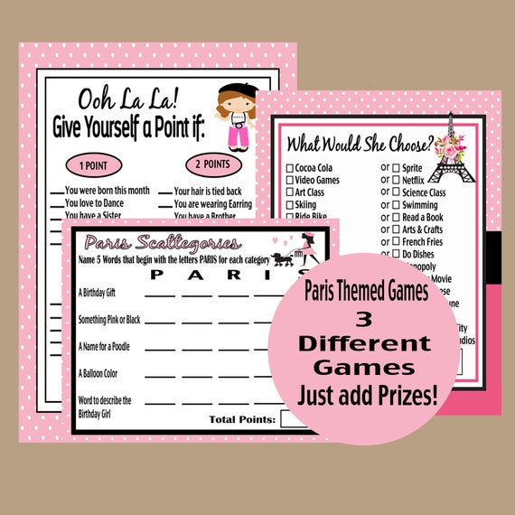 Birthday Games for Girls Paris Theme Birthday Party Games | Etsy