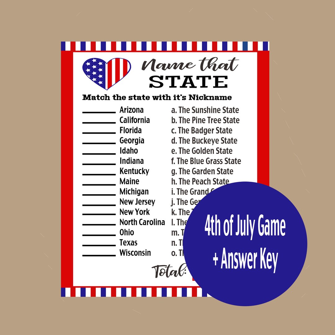 4th of July Games, US States Game, American Trivia Games, 4th of July ...