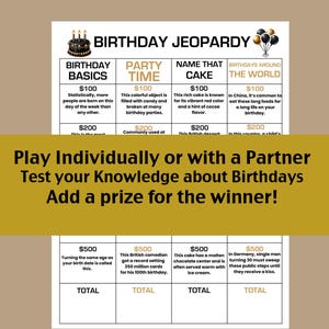 Birthday Jeopardy Game, Birthday Trivia Game, Birthday Quiz Game ...