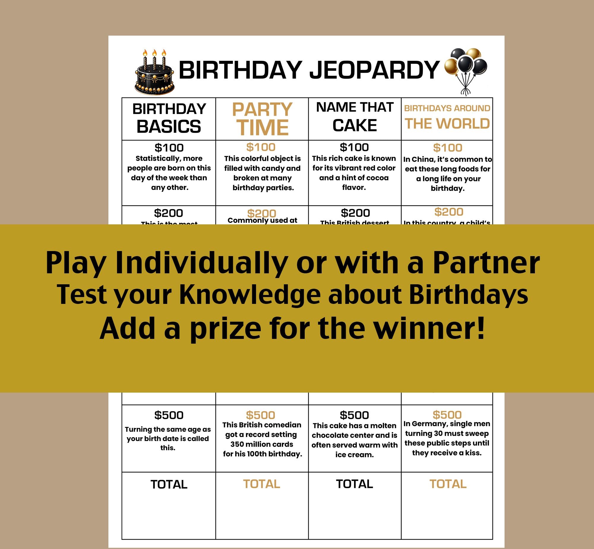 Birthday Jeopardy Game, Birthday Trivia Game, Birthday Quiz Game ...