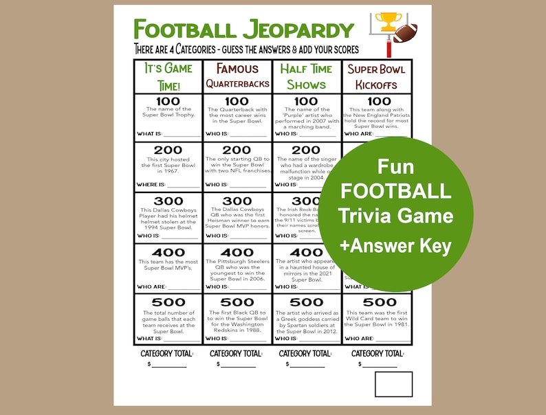 Football Jeopardy the Big Game Jeopardy Philadelphia Trivia - Etsy