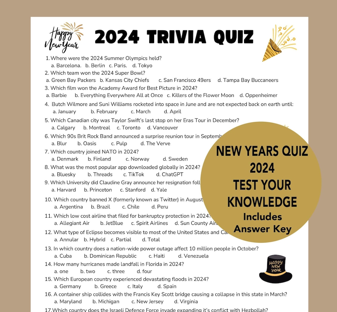 New Years Game, New Years Trivia Game, 2024, New Years Quiz, 2025 New ...